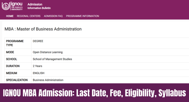 IGNOU MBA Admission 2026 Open: Start date, Fee & Eligibility